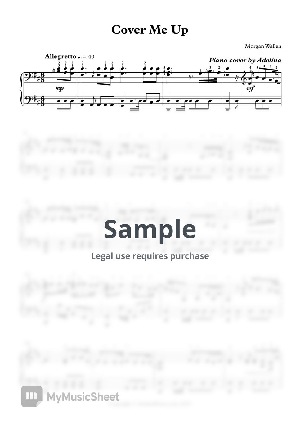Morgan Wallen - Cover Me Up Sheet Music by Adelina Piano