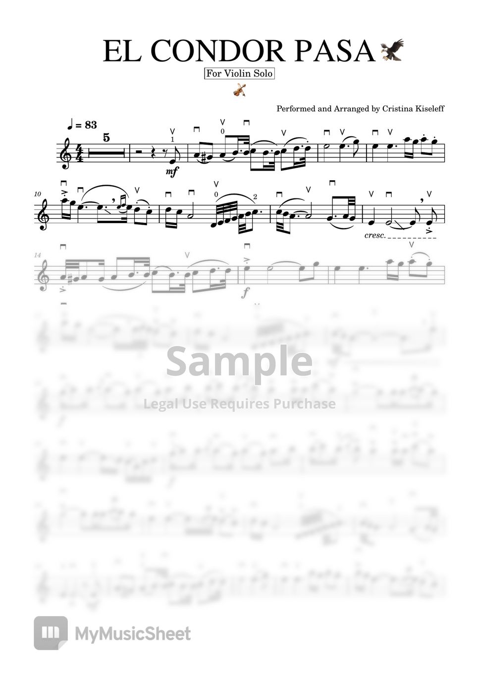 Simon & Garfunkel - EL CONDOR PASA (For Violin Solo) 乐谱 by Cristina ...