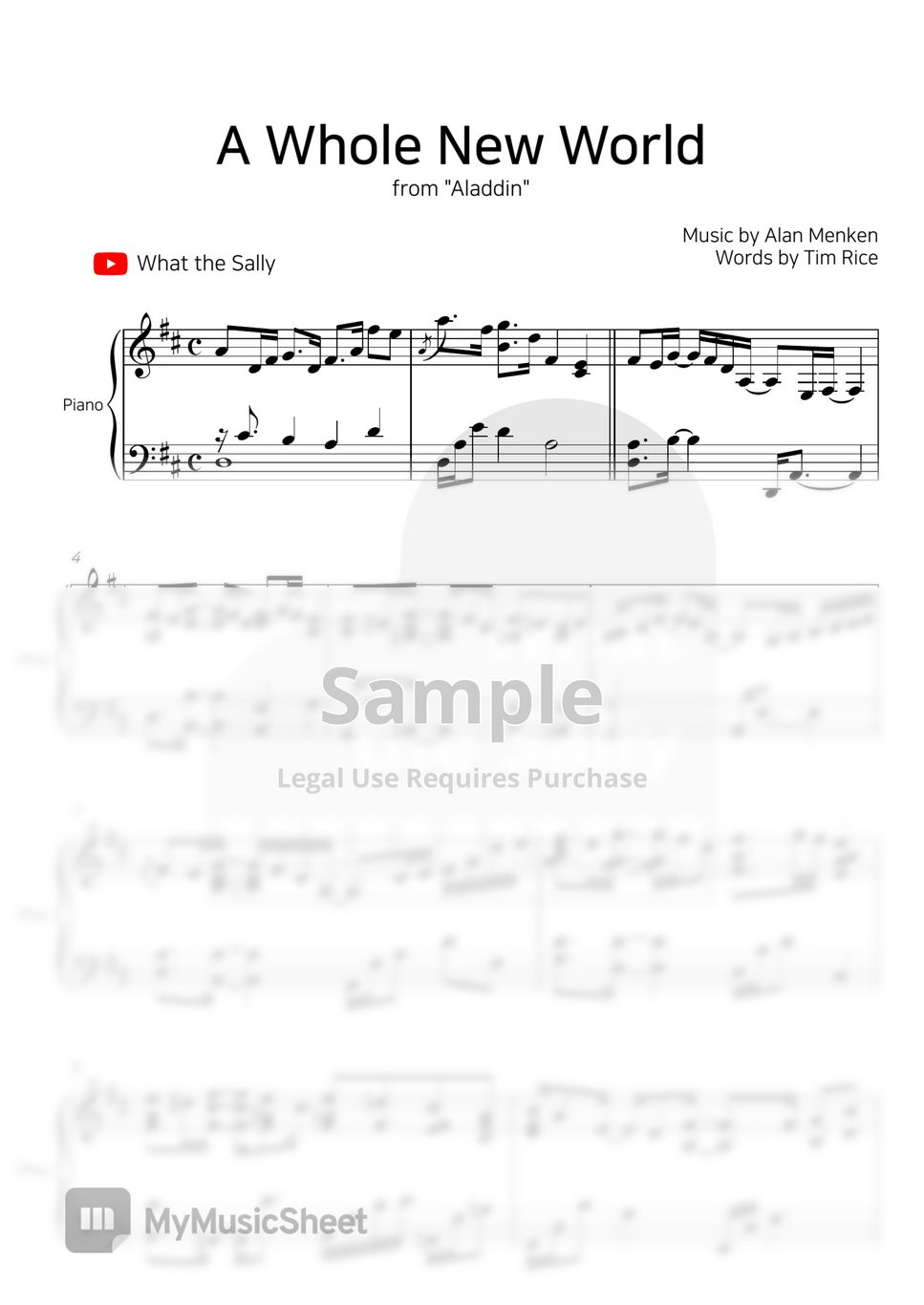 Alan Menken - A Whole New World (Aladdin OST) Sheet Music by What the Sally