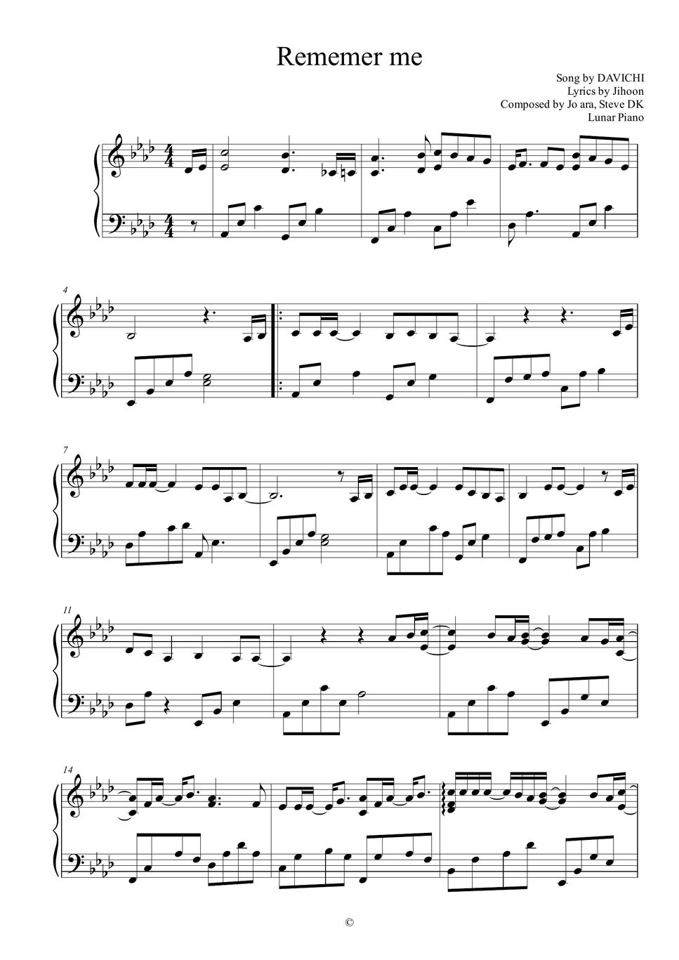 우리들의 블루스 - Remember me Sheets by Lunar Piano