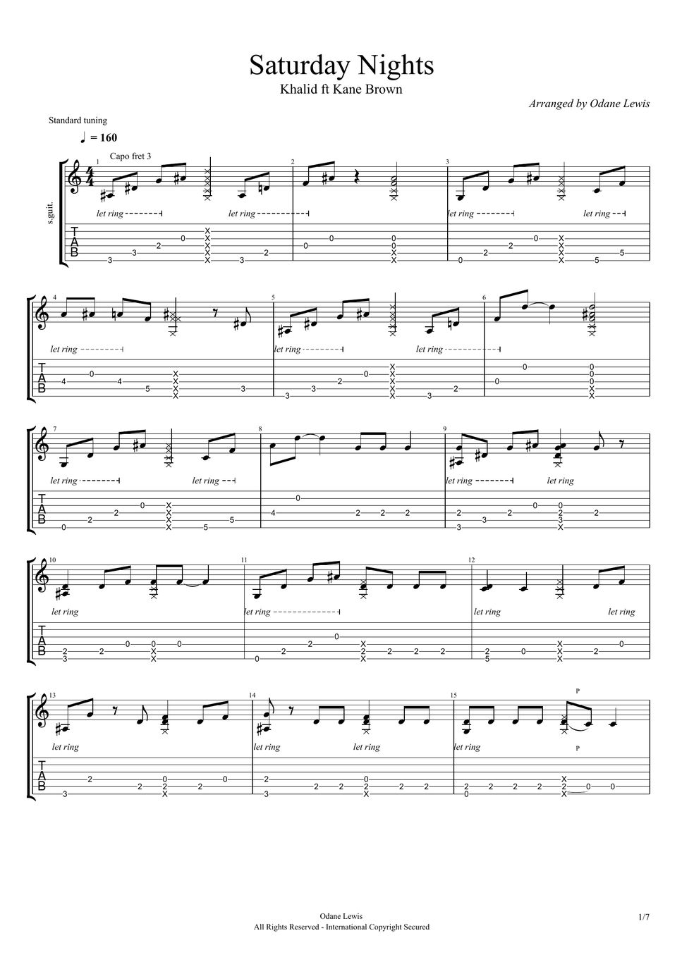 Khalid ft Kane Brown - Saturday Nights (guitar fingerstyle) arranged ...