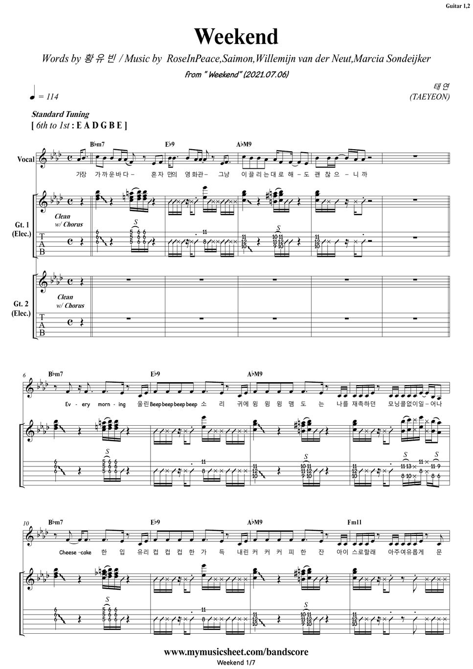 TAEYEON - Weekend | Guitar / Backing Track Sheets
