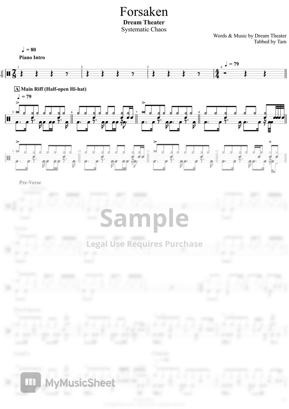 Dream Theater - Forsaken (Dream Theater - Forsaken) Sheets by Tam Shau