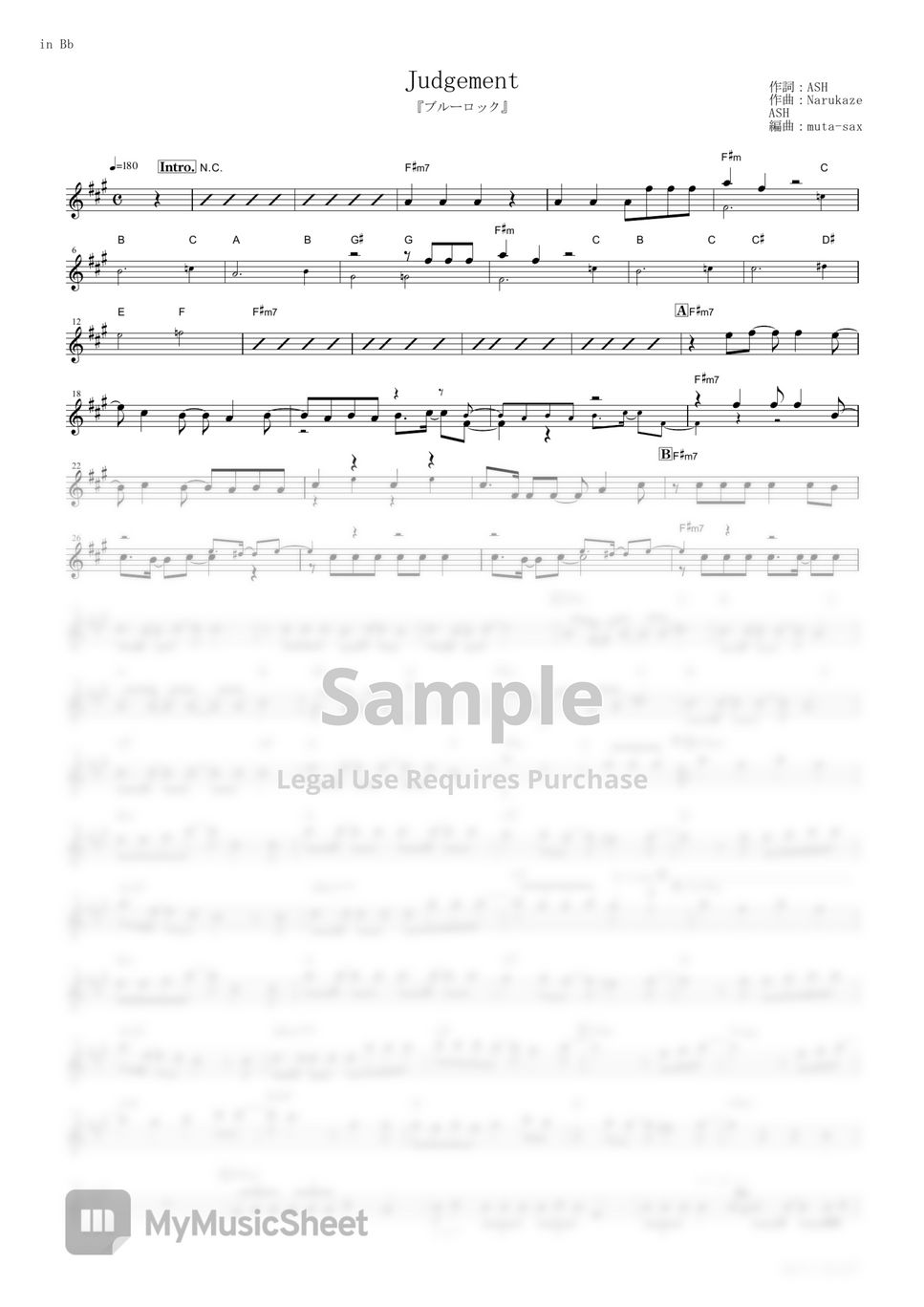 ASH DA HERO - Judgement (Blue Lock / in Bb) Sheets by muta-sax