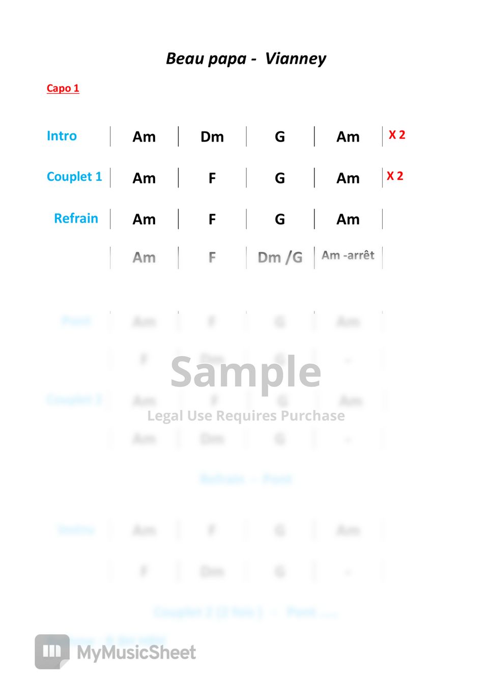 Vianey - Beau papa Sheets by Intro - accords et rythme