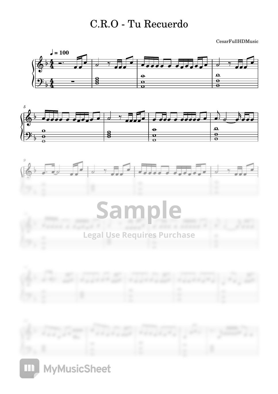 C.R.O - Tu Recuerdo Sheet Music