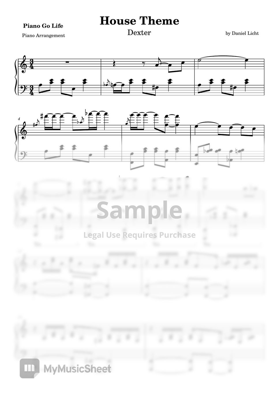 Daniel Licht - The House Theme (Dexter) Sheet by Piano Go Life