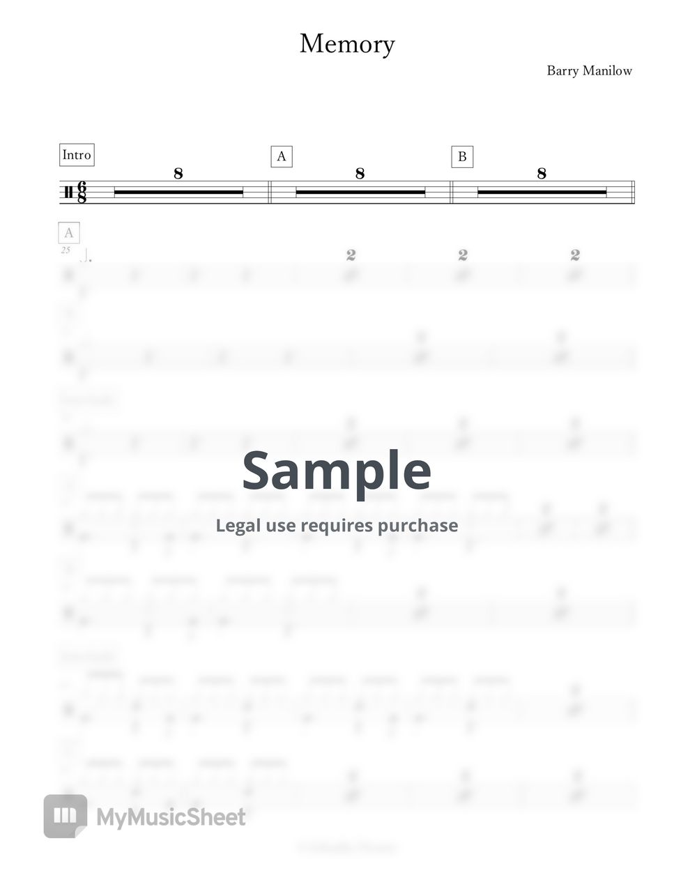 Barry Manilow - Memory Sheet Music by Arkadia Drums