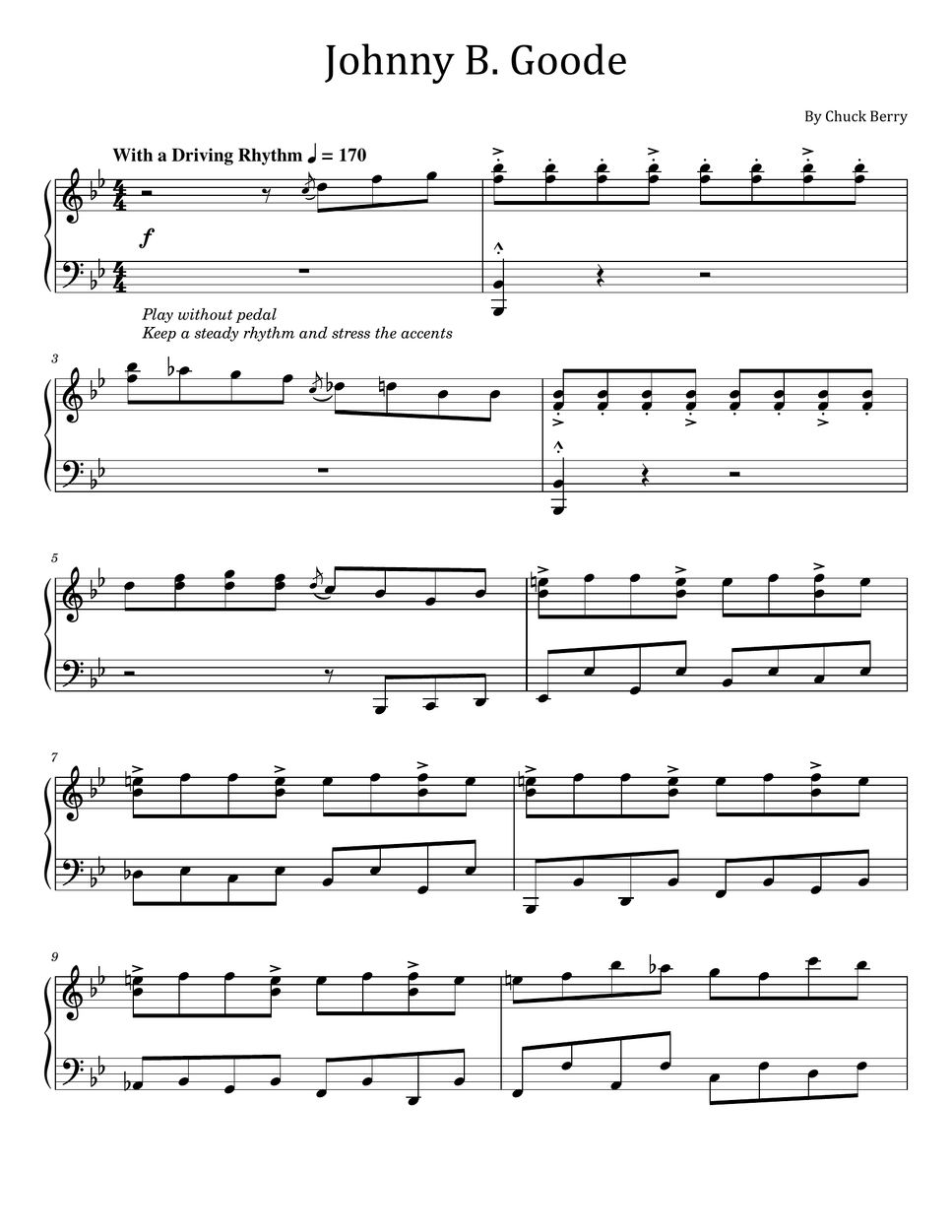 Chuck Berry - Johnny B. Goode (Rock 'n Roll Piano Solo) Notenblatt by poon