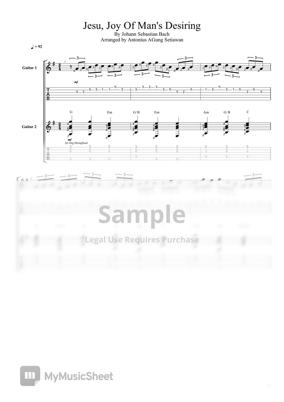 Johann Sebastian Bach - Jesu, Joy Of Man's Desiring (Duet Guitar ...