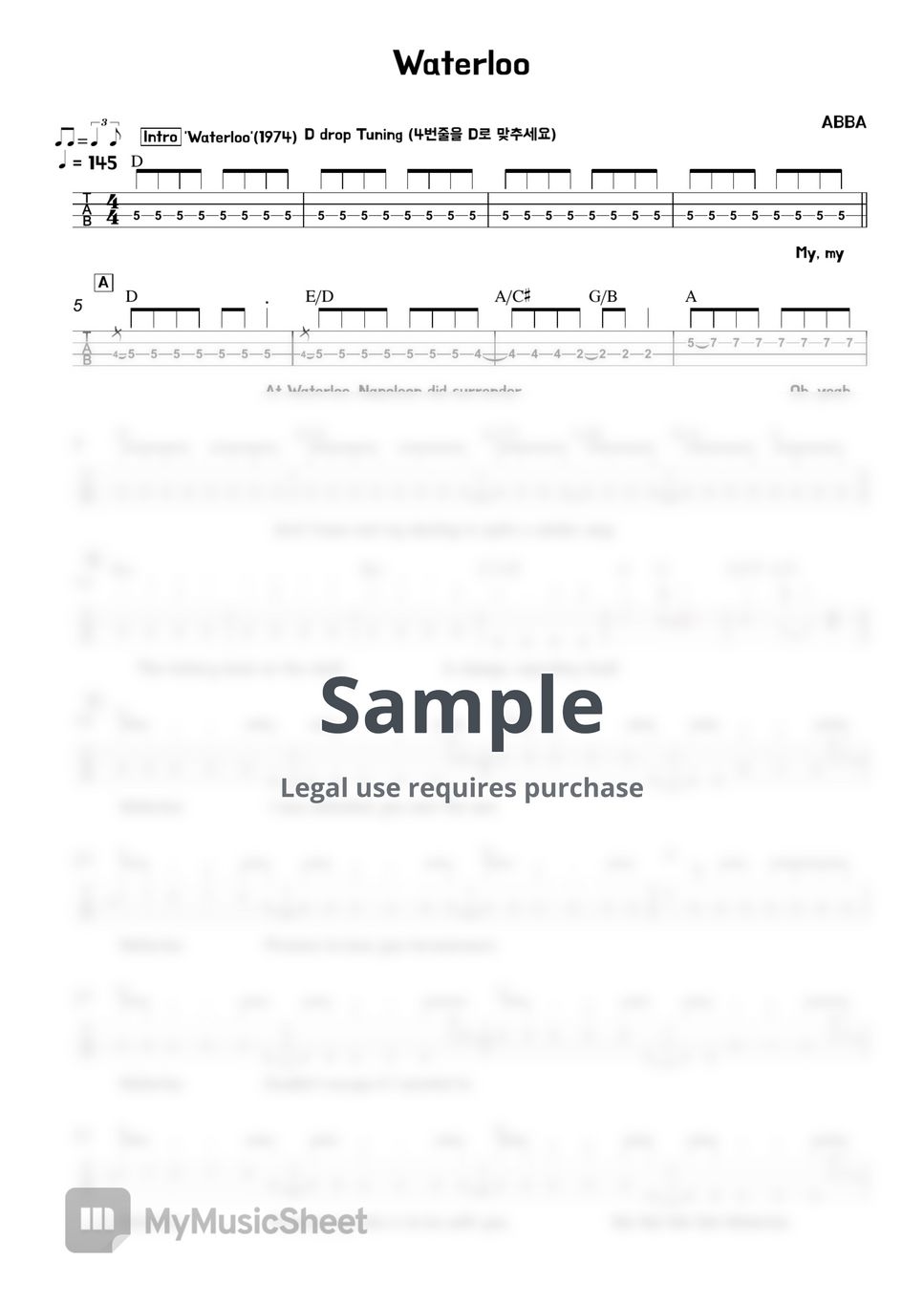 ABBA - Waterloo Sheet Music by 김미(Kimme)