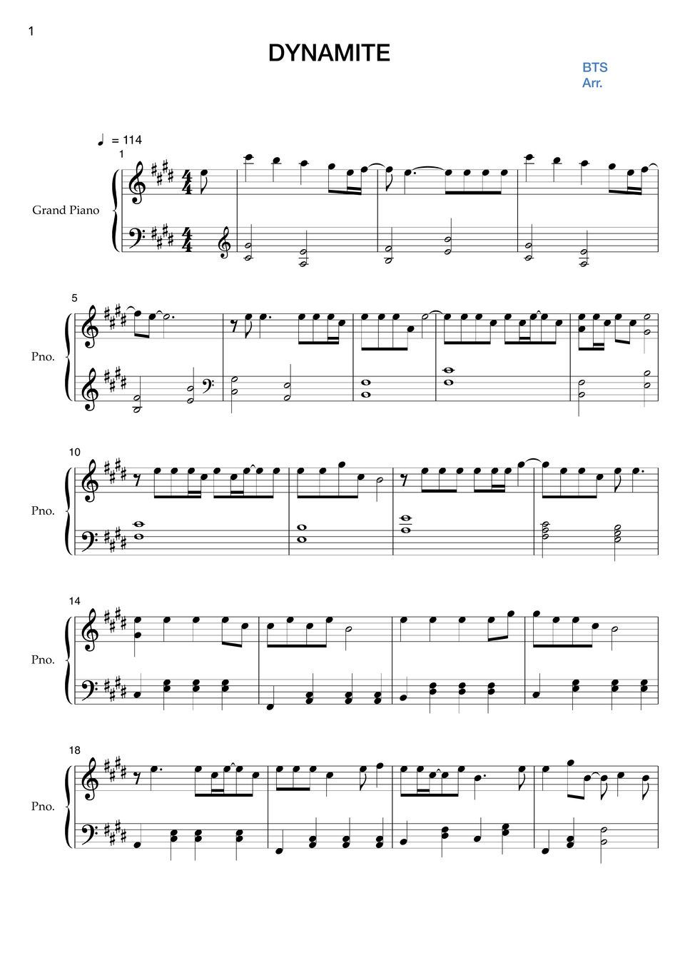 BTS - DYNAMITE (easy ver.) 악보 by BrittenSsem