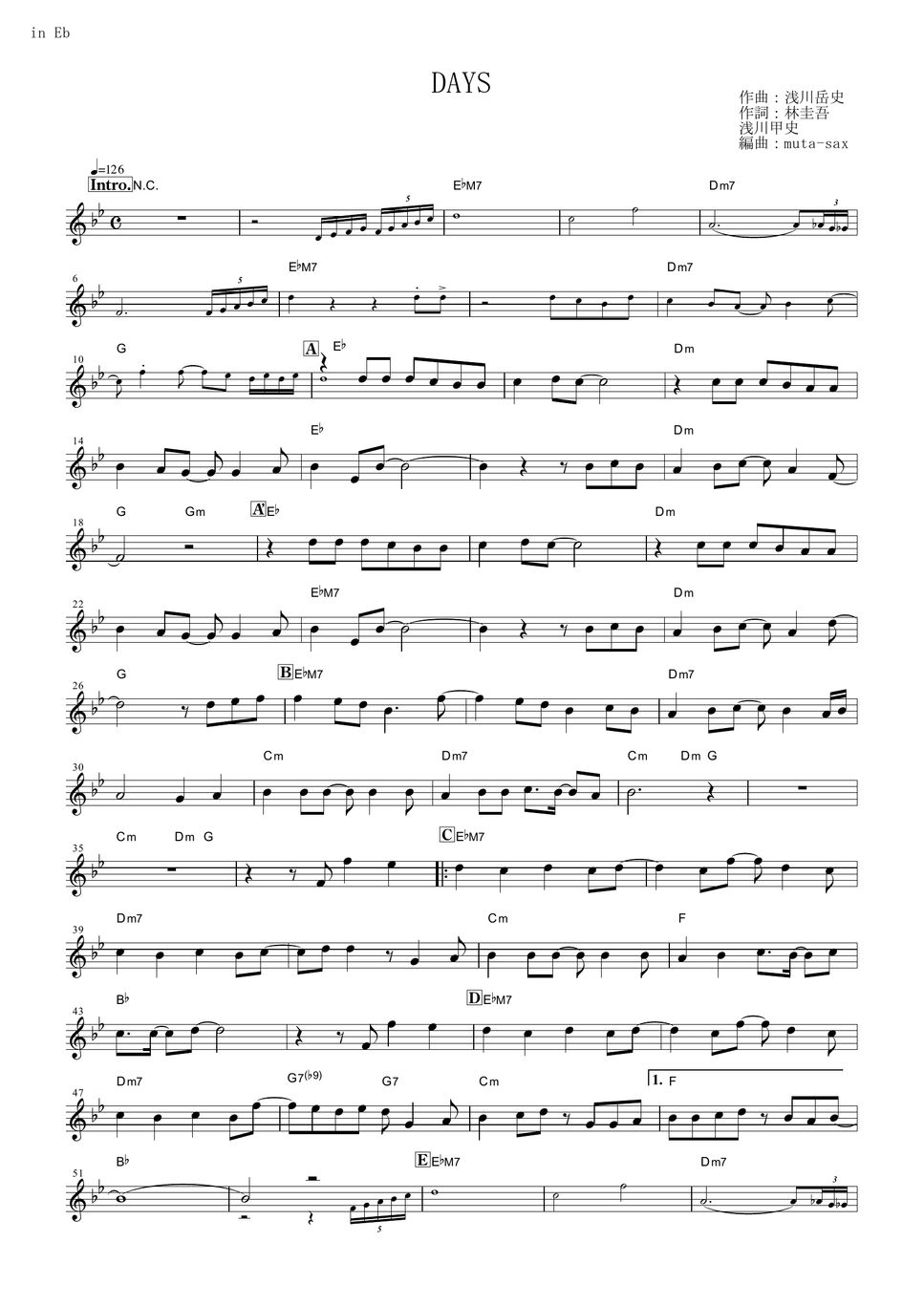 Eureka Seven - DAYS (in Eb) Sheet by FLOW