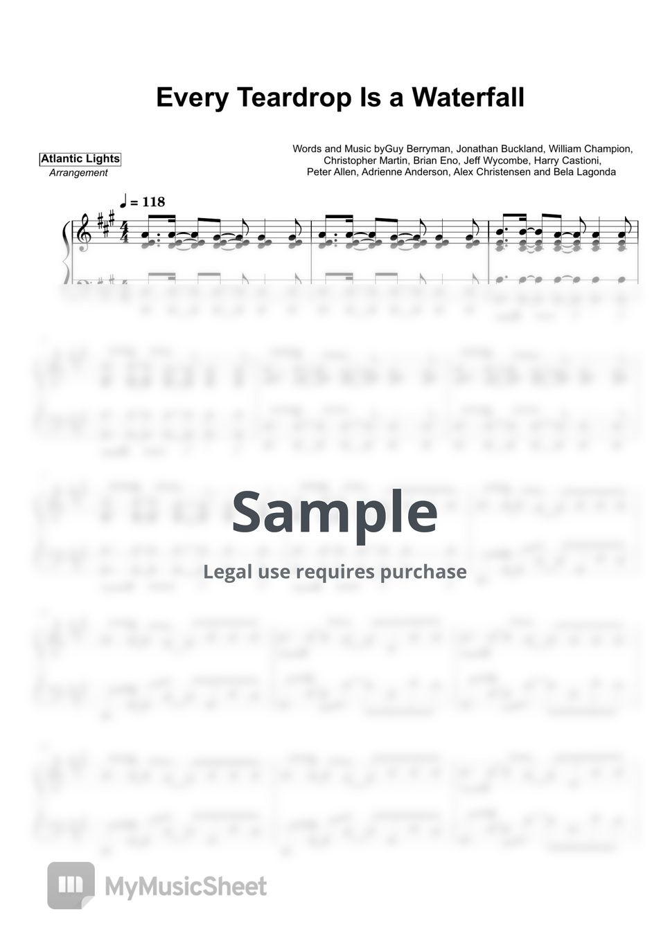 Coldplay - Every Teardrop Is a Waterfall Sheets by Atlantic Lights