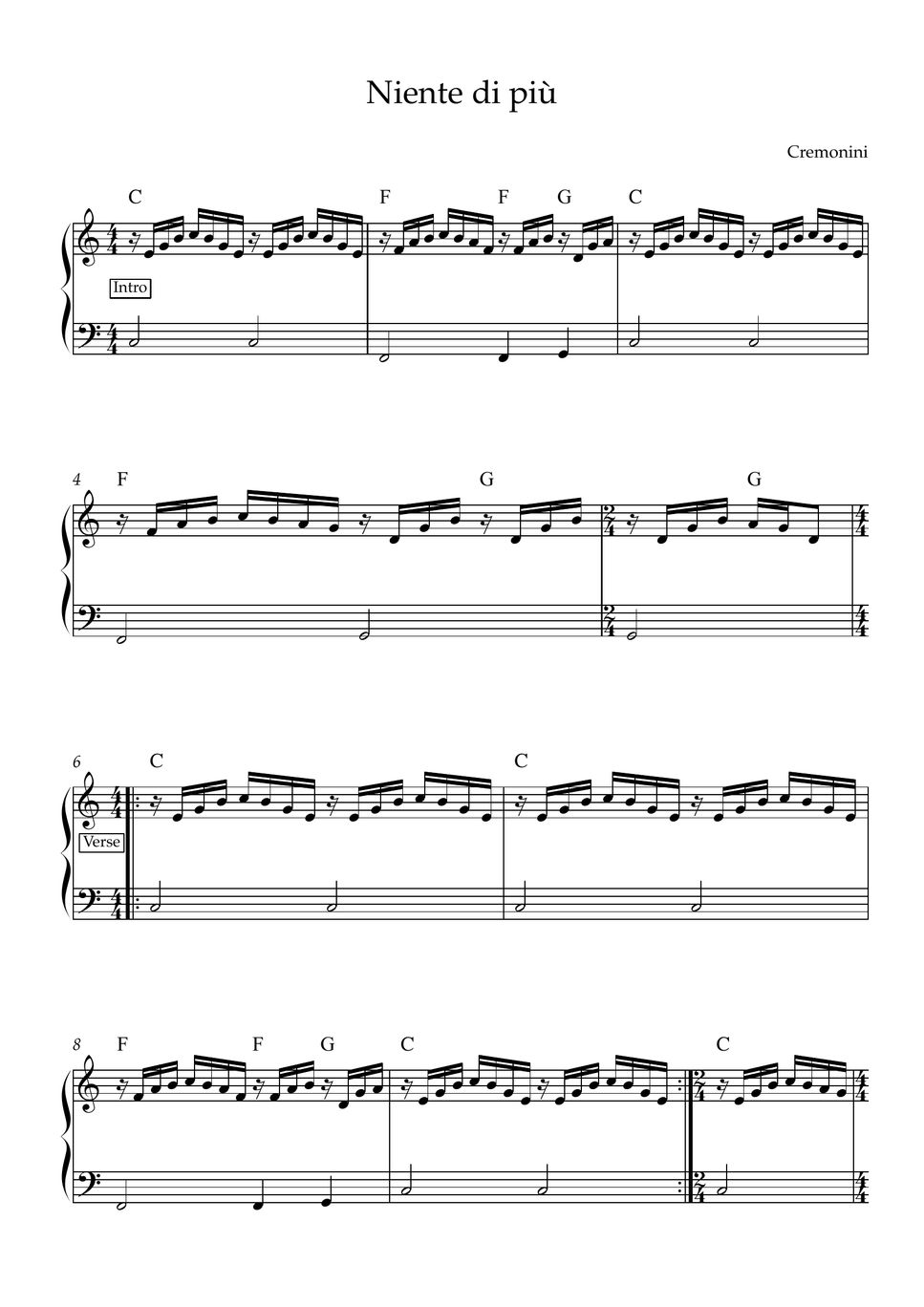 Cesare Cremonini - Niente di più (spartito pianoforte) Sheet by ...