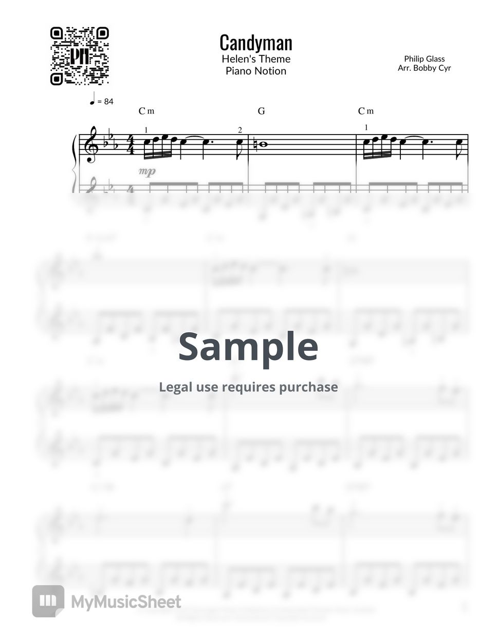 Philip Glass - Helen's Theme - Candyman (Piano Solo) Sheets by Piano Notion