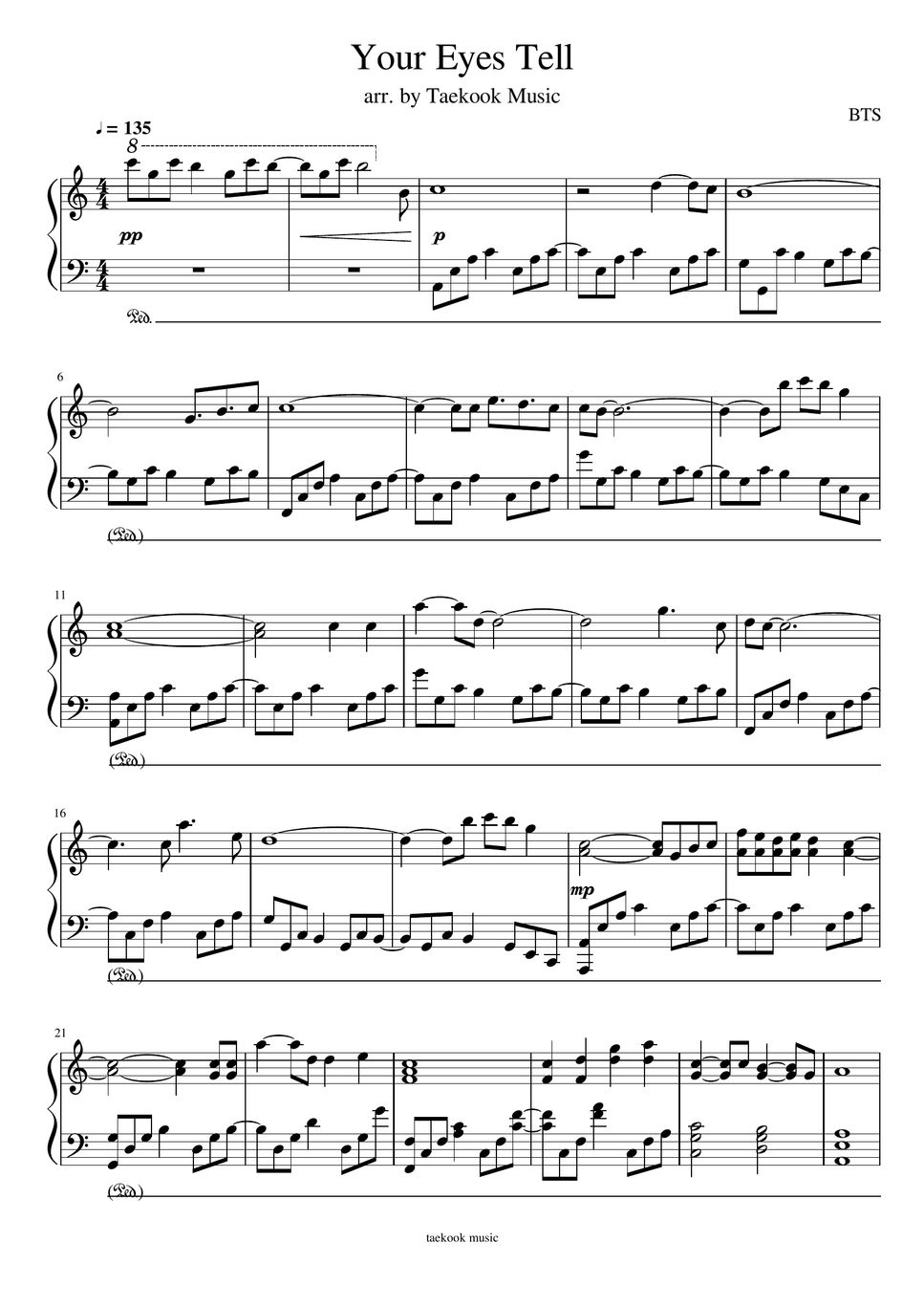 Bts Your Eyes Tell Sheets By Tk Music