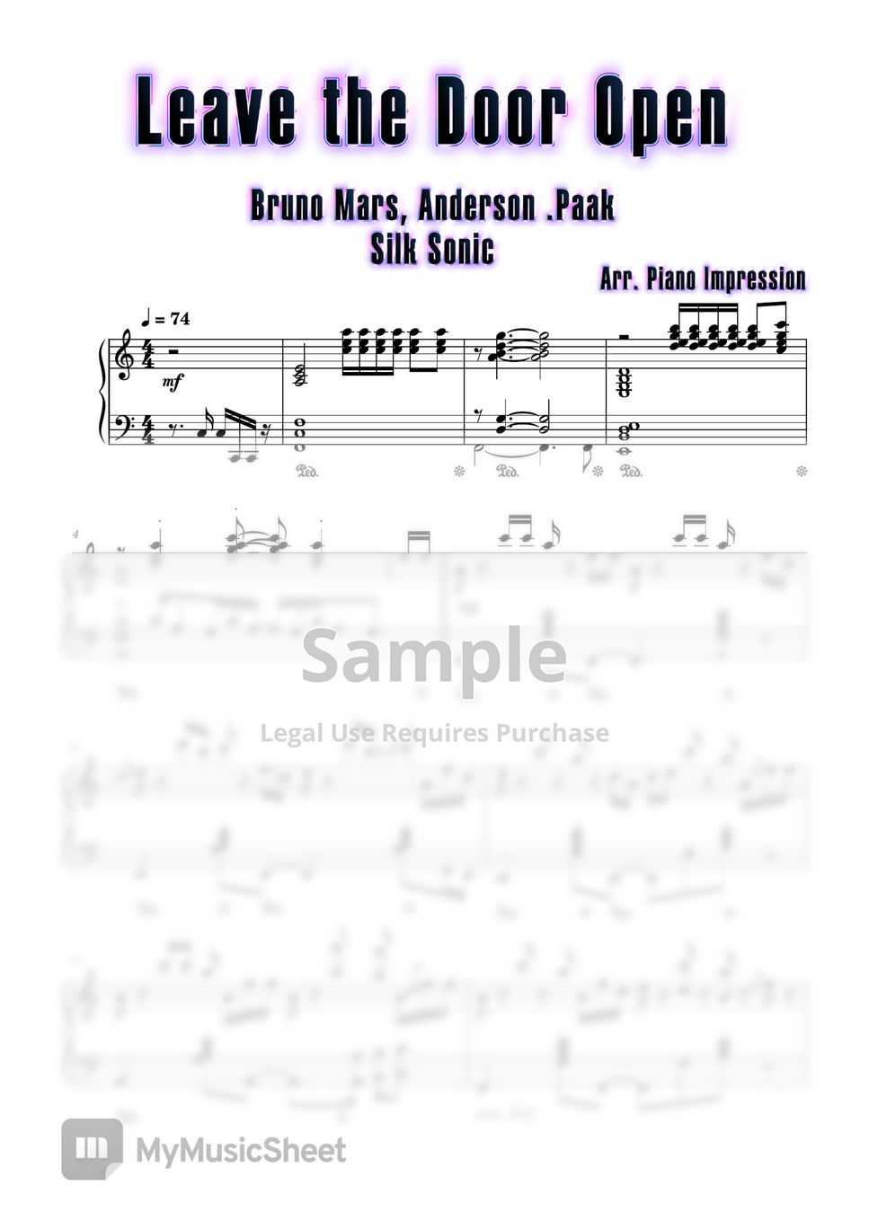 Bruno Mars, Anderson .Paak, Silk Sonic - Leave the Door Open 악보 by Piano Impression