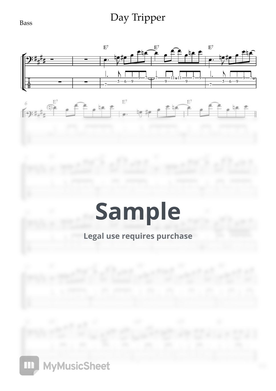 The Beatles - Day Tripper (Bass) TAB+1 Staff by Ryohei Kanayama
