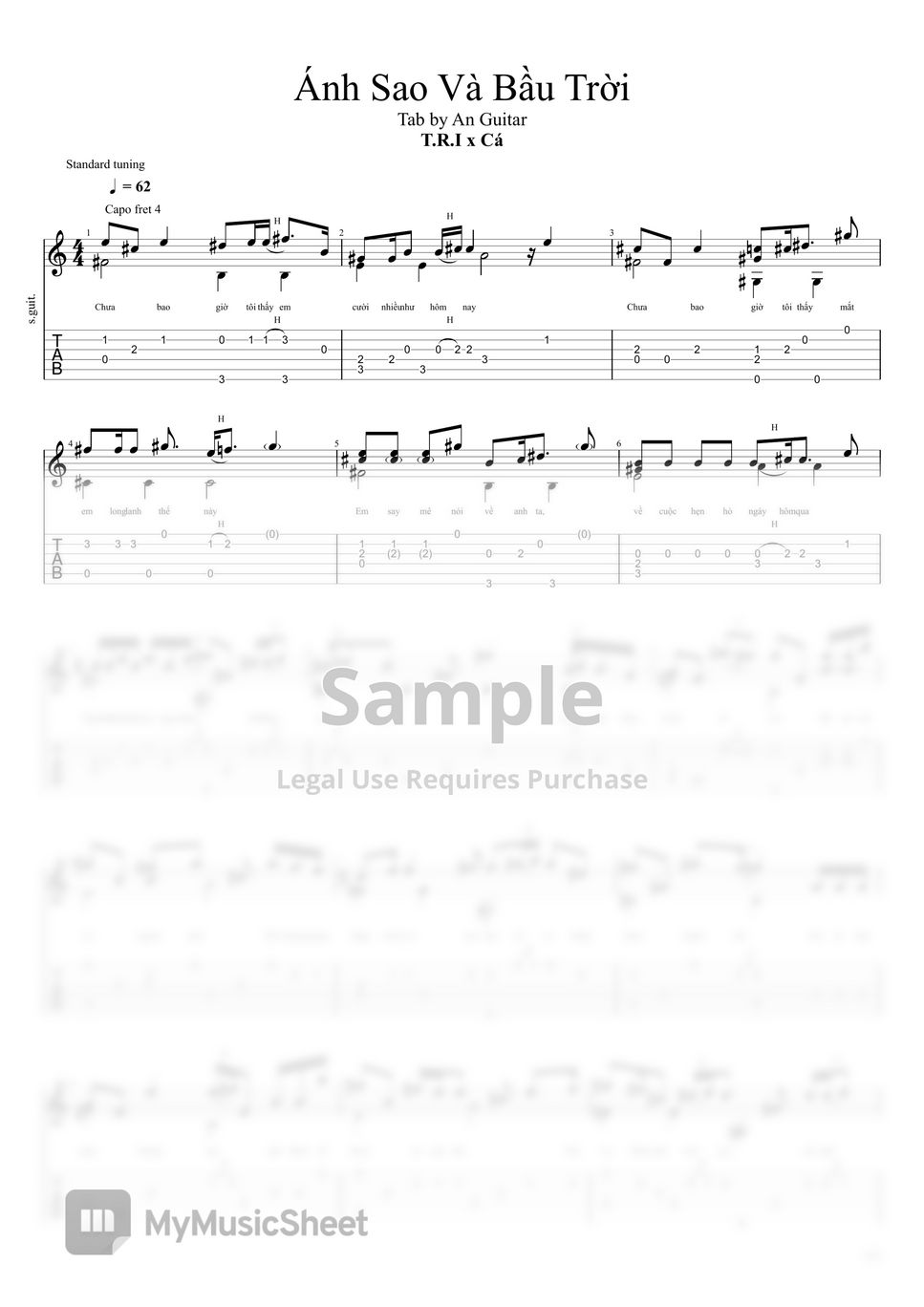 T.R.I ft Cá - Ánh Sao Và Bầu Trời Tab + 1staff by An Guitar