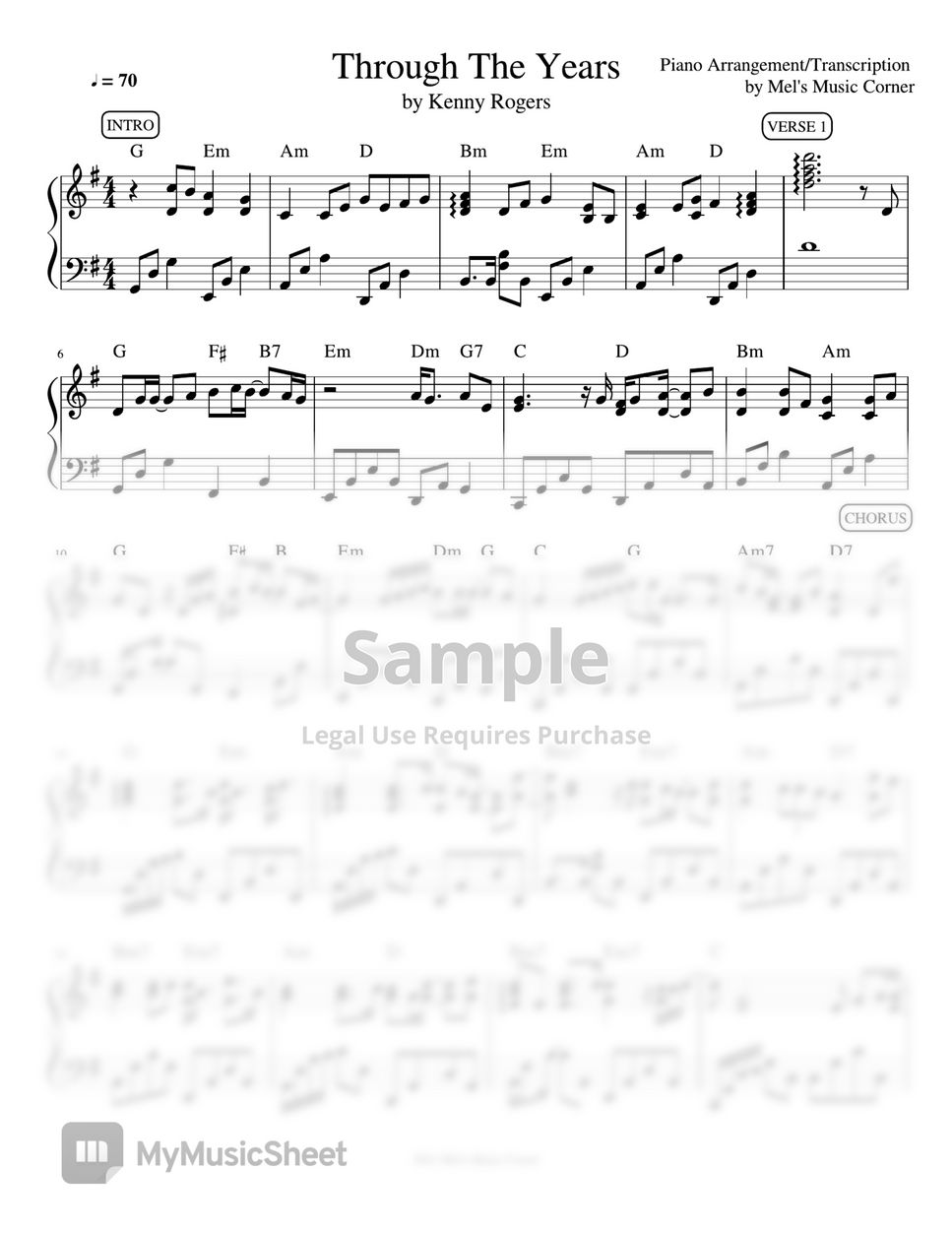 Kenny Rogers - Through the Years (piano sheet music) Partitura by Mel's ...