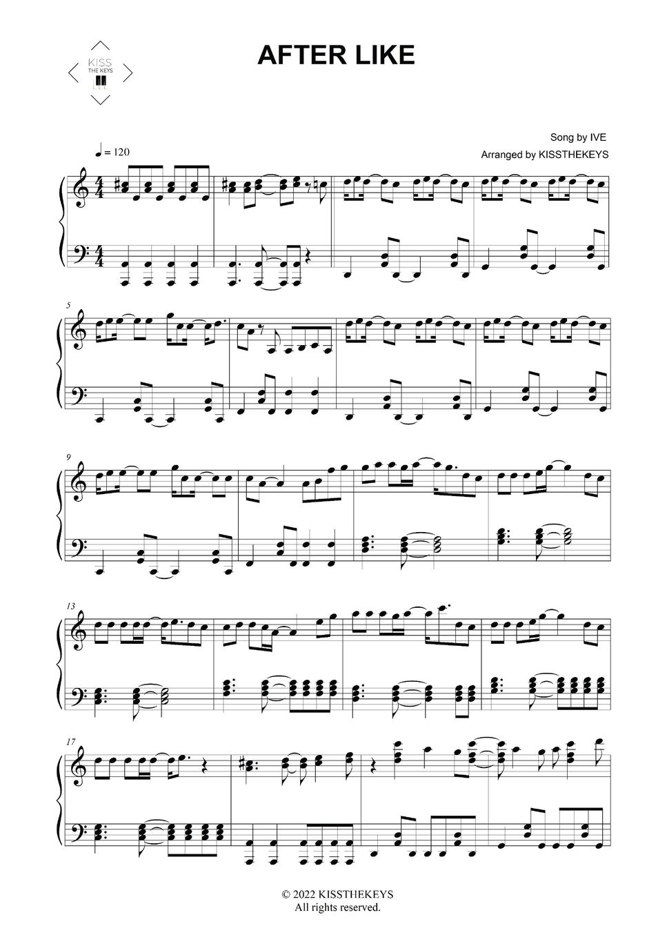 IVE - after LIKE 曲谱 by KISS THE KEYS