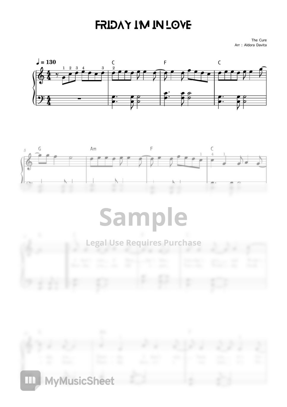 The Cure - Friday I'm in Love Sheets by Aldora Davita