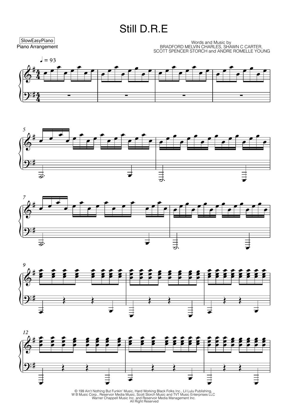 Dr. Dre ft. Snoop Dogg - Still D.R.E [Easy + Midi] نوتة by SlowEasyPiano