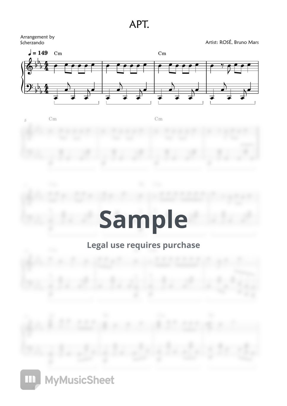 ROSÉ & Bruno Mars - APT. (Piano Arrangement) Sheets by Scherzando