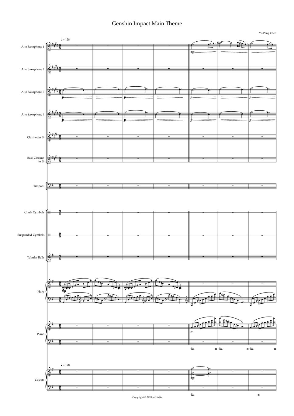 Yu-Peng Chen - Genshin Impact Main Theme (Full Score) 曲谱 by Brandon Skelton