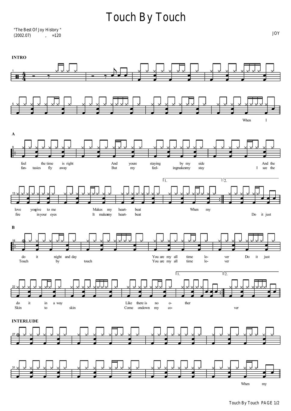 Joy - Touch by Touch Sheet by COPYDRUM