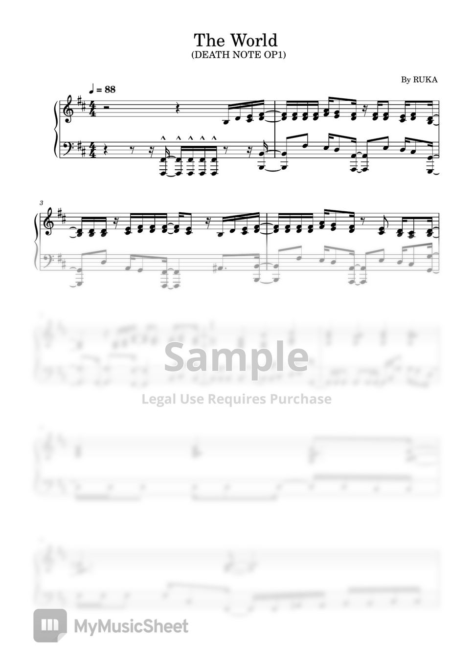 RUKA - The World ((DEATH NOTE OP1)-NIGHTMARE,Piano Solo Sheet Music) 악보 ...