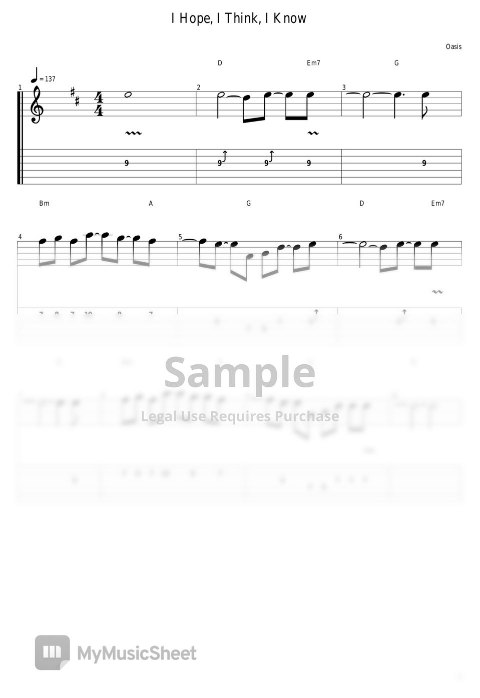 Oasis - I Hope, I Think, I Know Tab + 1staff by guitar cover with tab