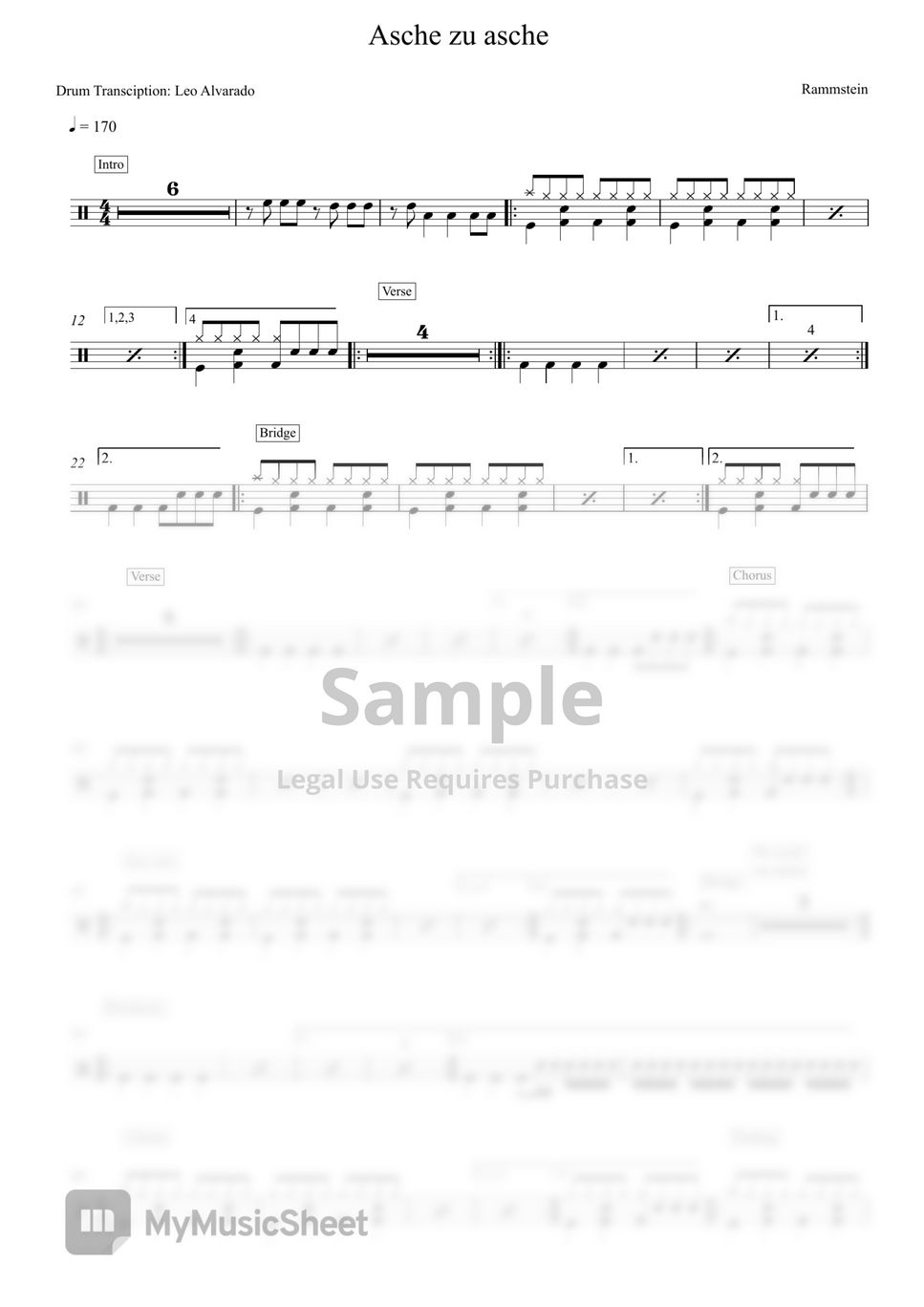 Rammstein - Asche zu asche 악보 by Drum Transcription: Leo Alvarado