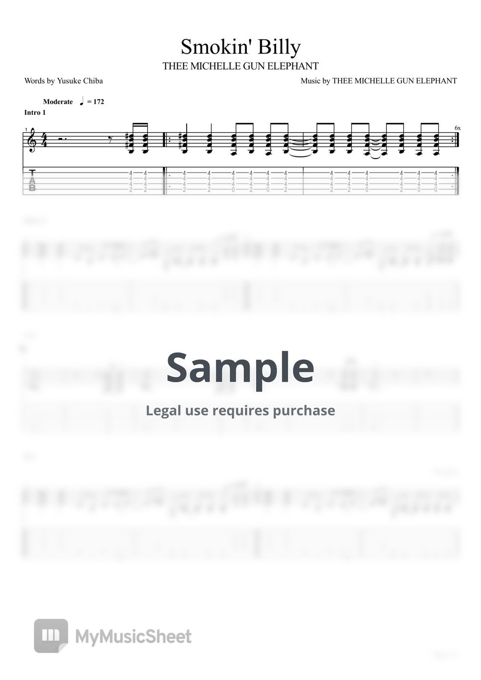 THEE MICHELLE GUN ELEPHANT - Smokin' Billy【Guitar TAB】 Tab + Partition ...