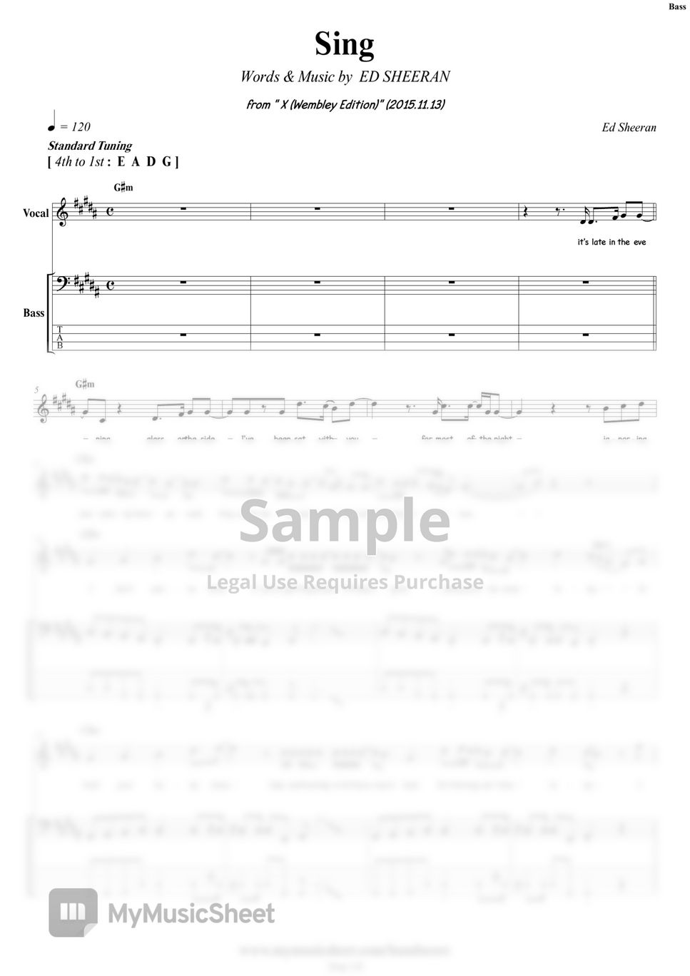 Ed Sheeran - Sing | Bass Sheets