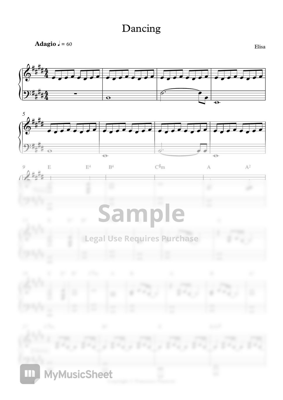 Elisa - Dancing (Spartito pianoforte) 악보 by Francesco Piantoni