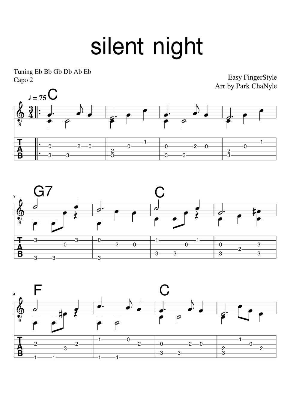 Franz Xaver Gruber - Silent Night (Christmas Carols) 曲谱 + 单线谱 by Easy ...