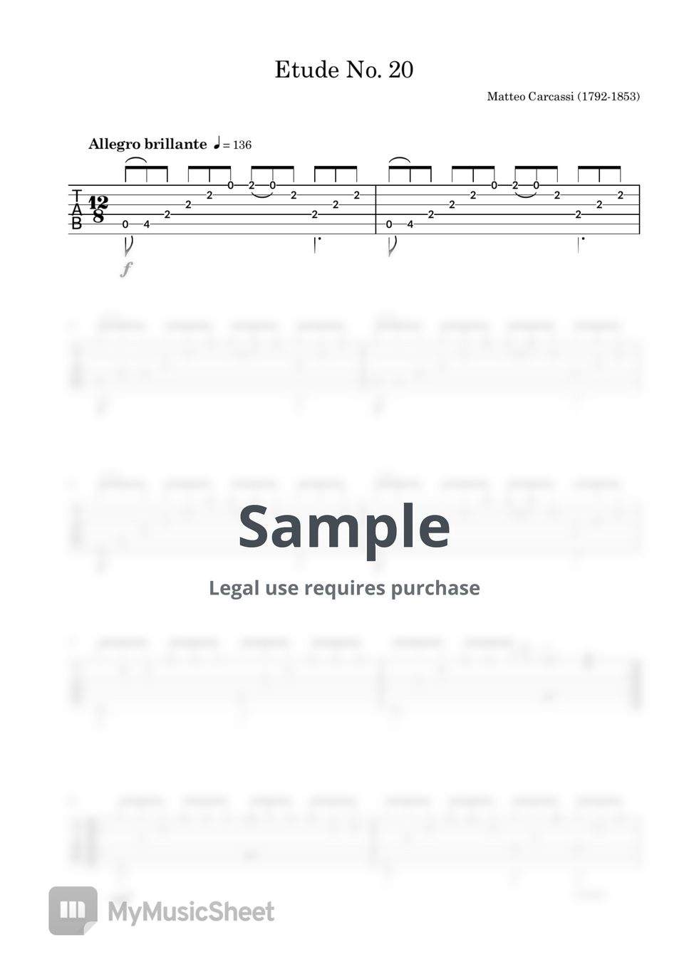 Matteo Carcassi - Etude No. 20 Sheet Music by Juan Carlos Felix