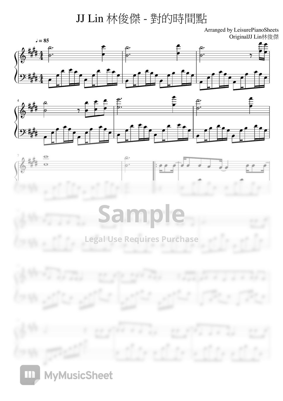 林俊傑 JJ Lin - 對的時間點 Sheet Music by Leisure Piano Sheets