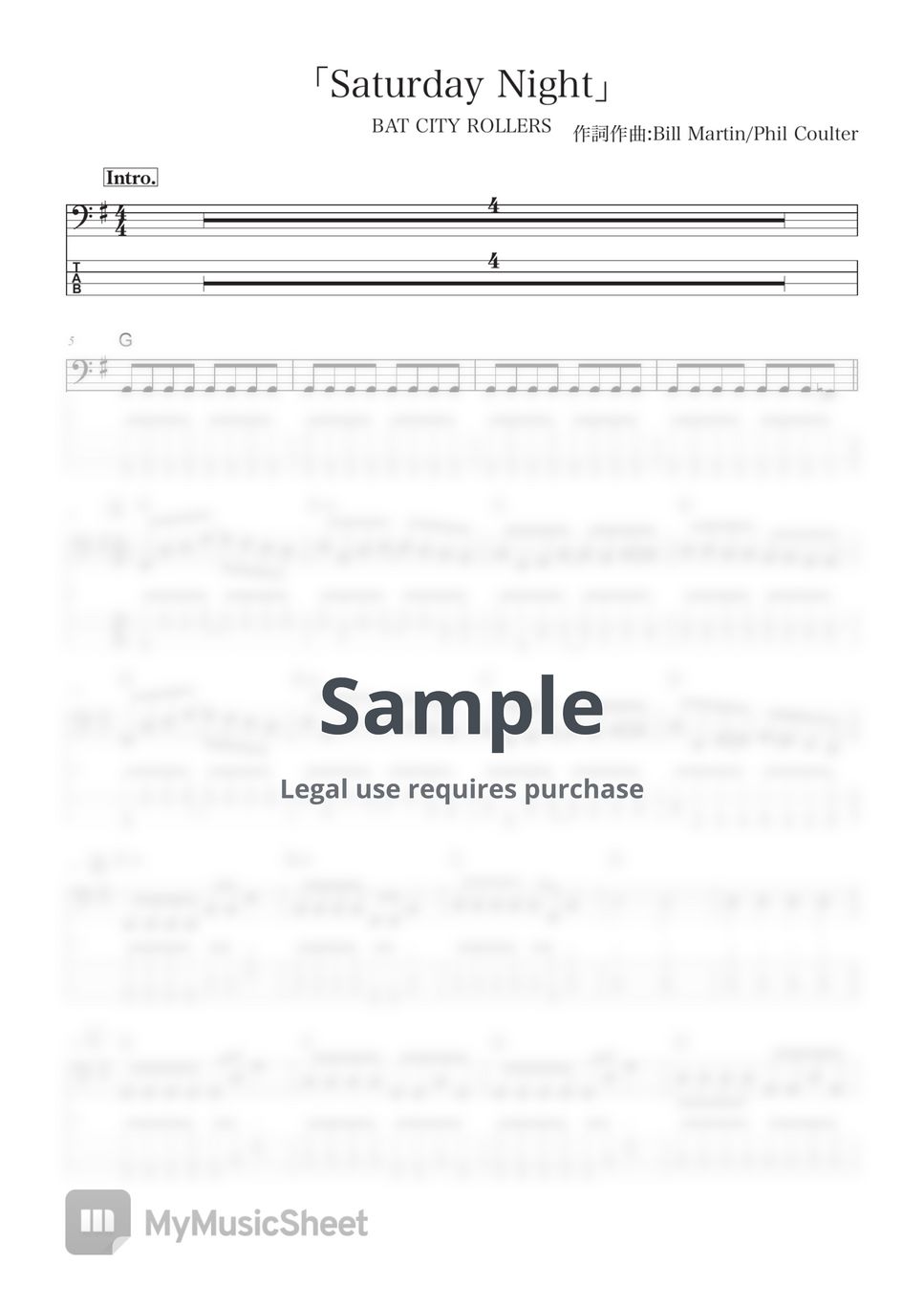 Bay City Rollers - Saturday Night (ベース譜/TAB譜あり) Sheets by きどりん