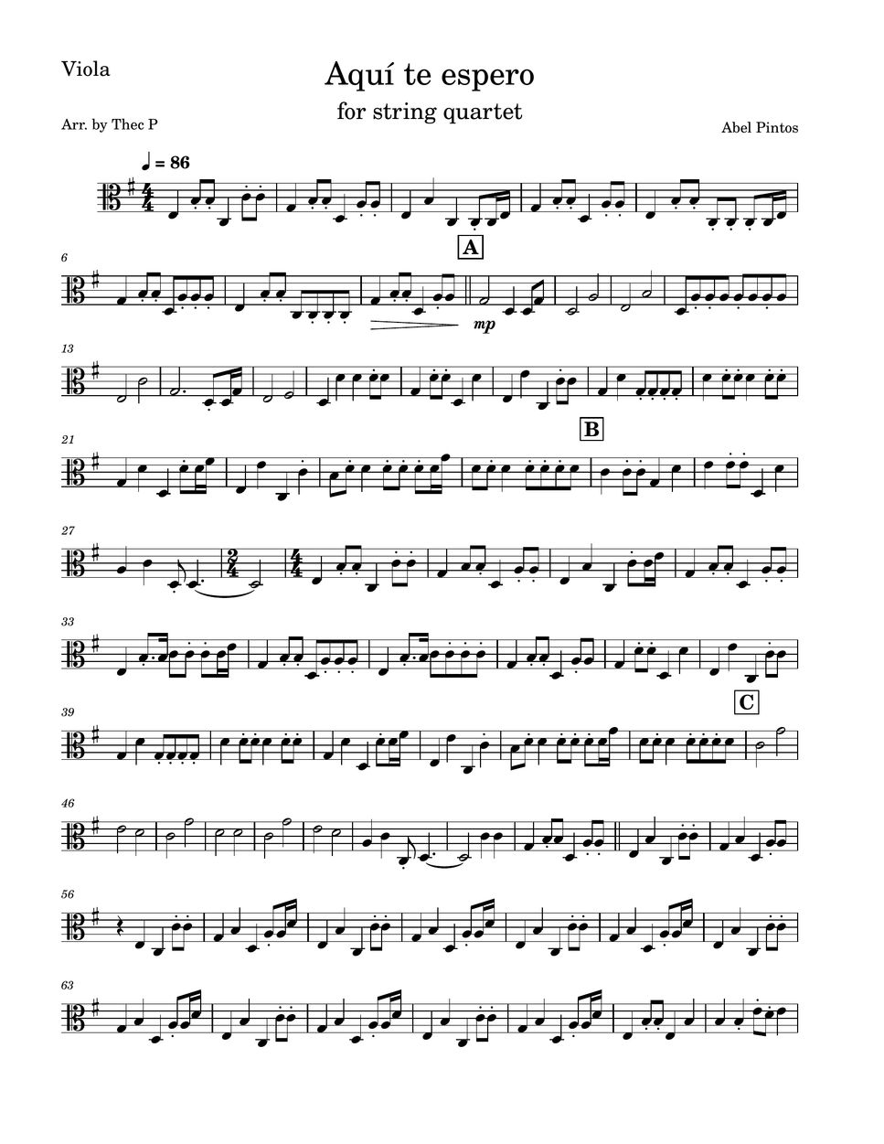 Abel Pintos - Aquí te espero (string quartet) Sheet by Thec P
