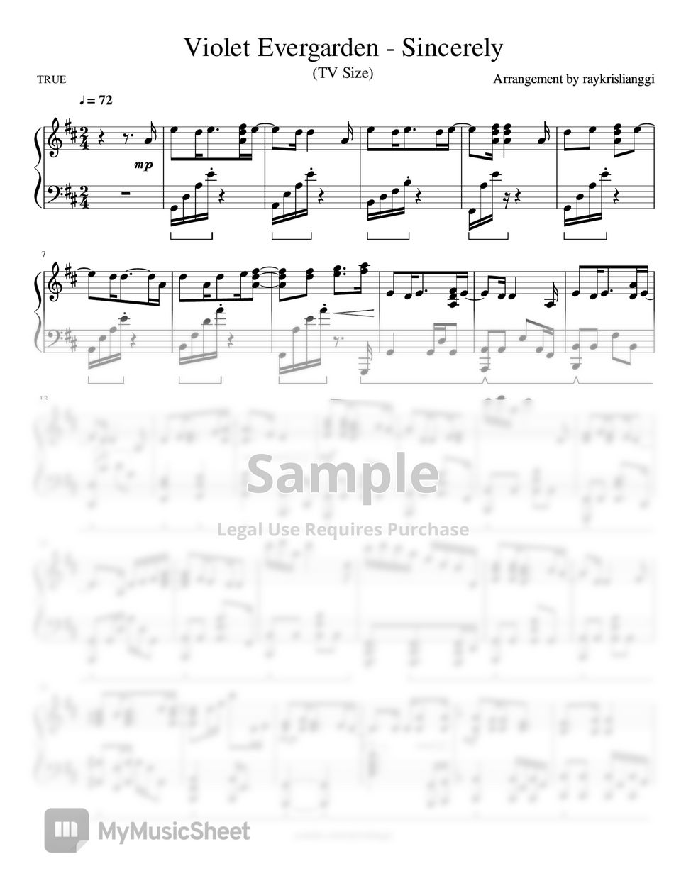 Pdf Midi Musescore Bundle Violet Evergarden Op Sincerely Tv Size Sheets
