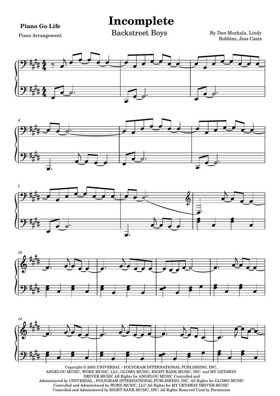 Backstreet Boys - Incomplete 楽譜 by Piano Go Life