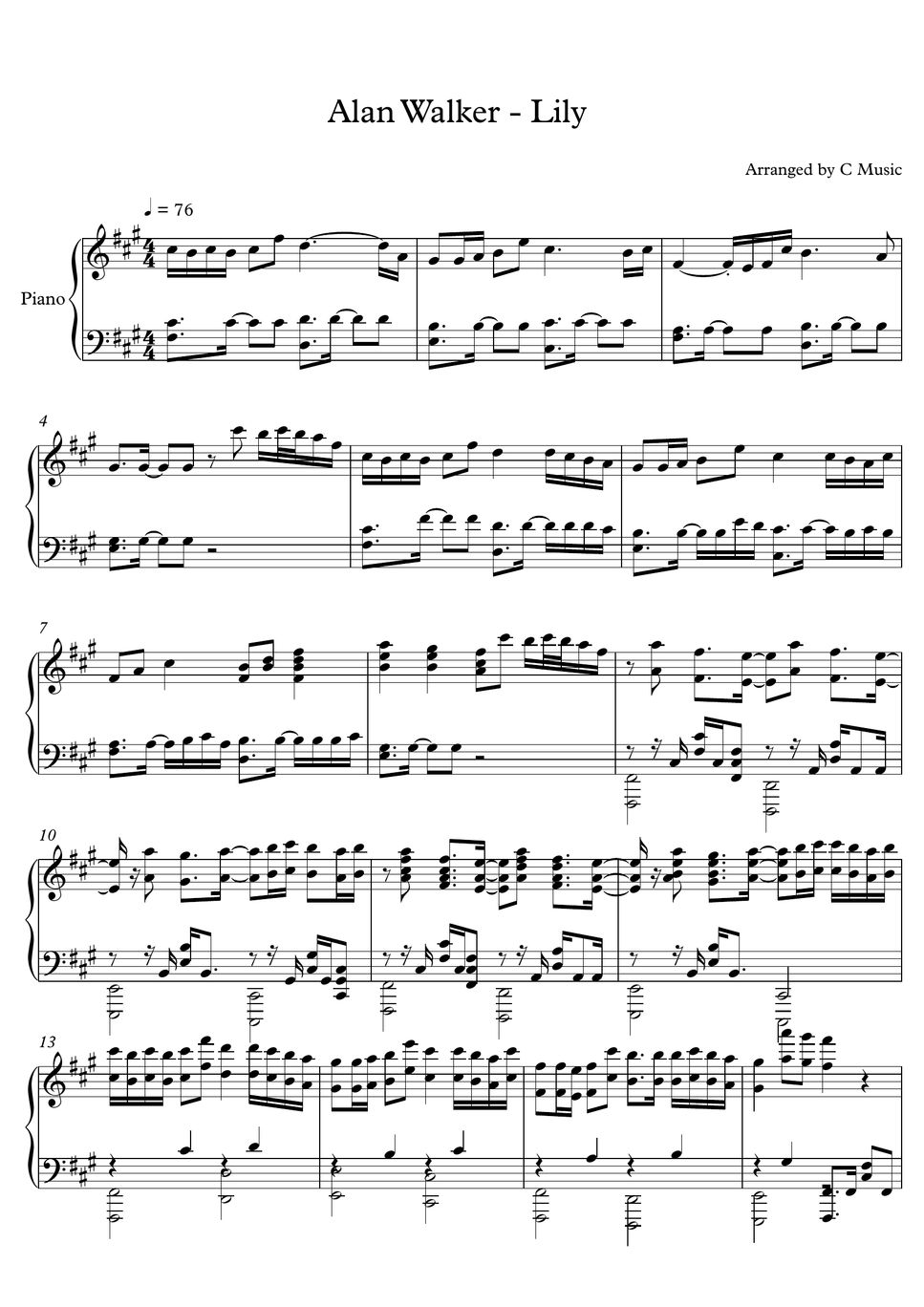 Alan Walker, K-391, Emelie Hollow - Lily Sheet by C Music