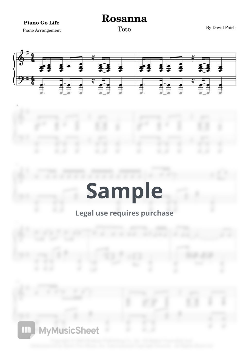 Toto` - Rosanna Sheet Music by Piano Go Life