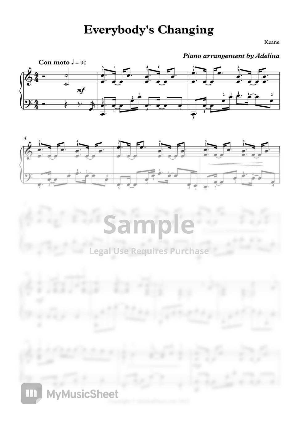 Keane - Everybody's Changing Piano Partition PDF | Adelina Piano | mymusic5