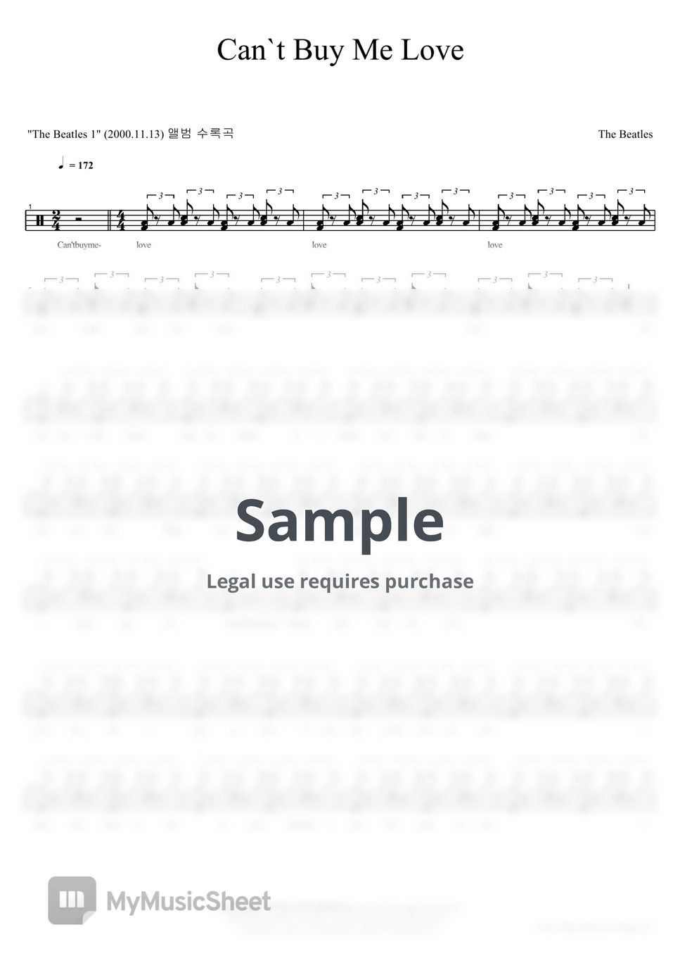 beatles - can't buy me love 楽譜 by COPYDRUM