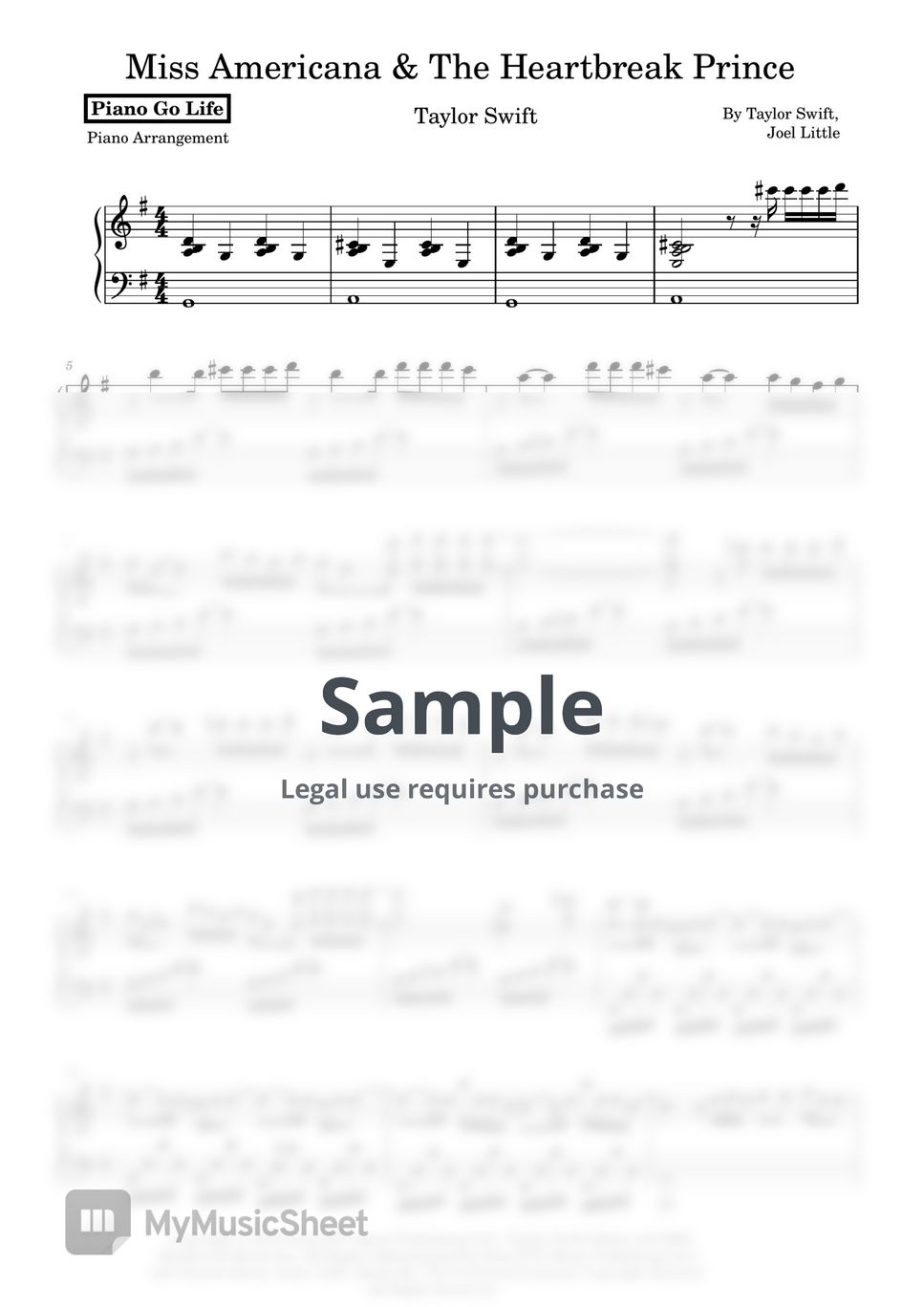 Taylor Swift - Miss Americana & The Heartbreak Prince Sheet Music by ...