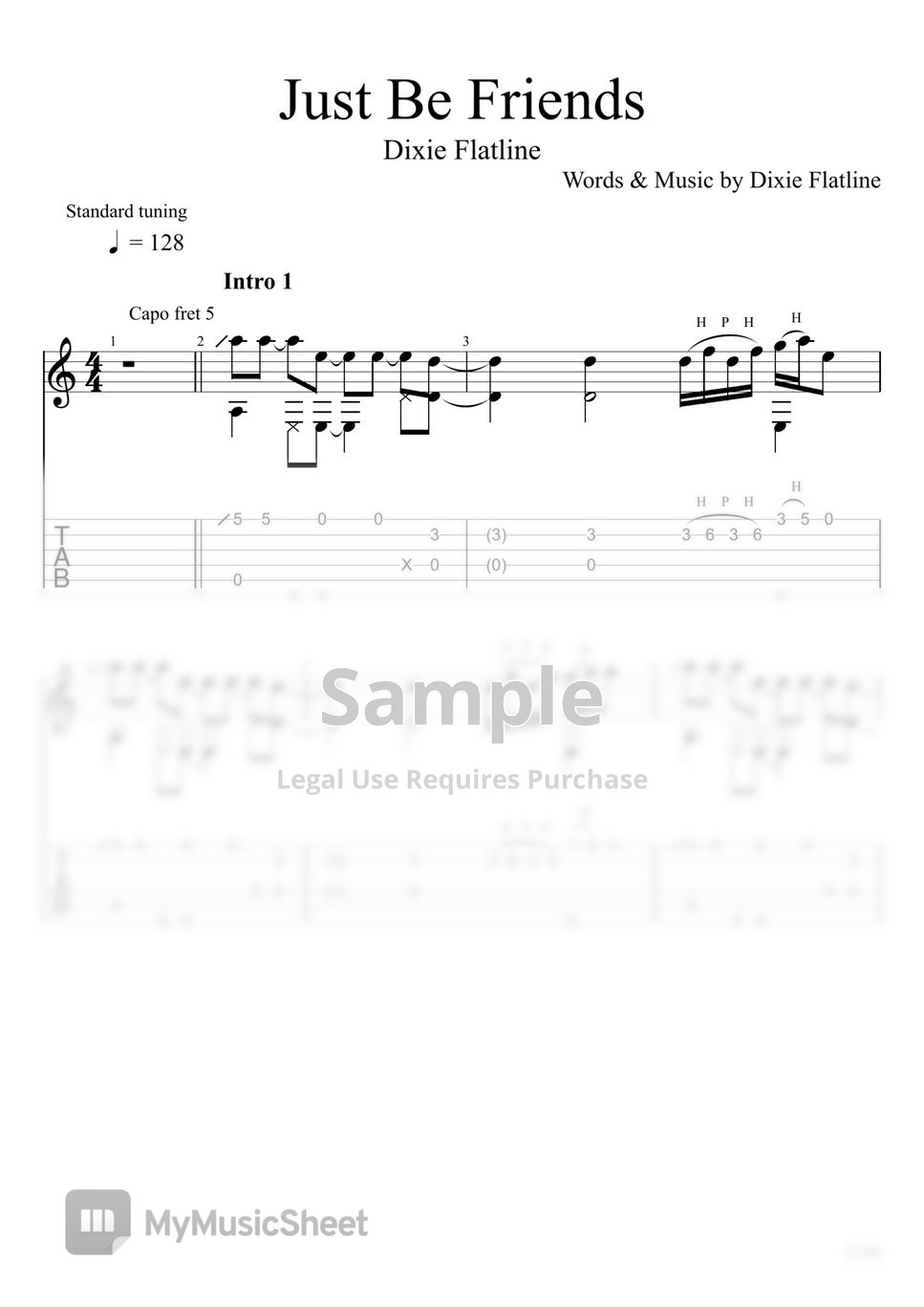 Dixie Flatline - Just Be Friends (Fingerstyle) Sheet Music by u3danchou